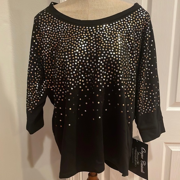 Onque Casuals | Tops | Onque Casuals Top Black Sequins Xl Womens | Poshmark